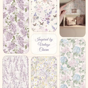 Shabby Chic Floral Dollhouse Wallpaper 1:12 Scale Miniature Wallpaper ...