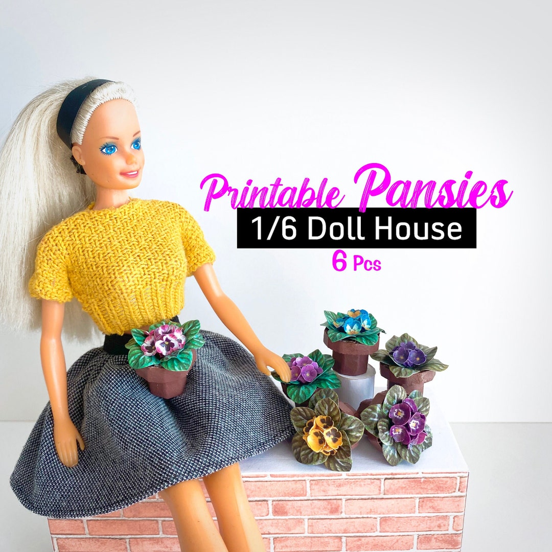 Miniature Plants Pansies Set, 1/6 Scale Printable Dollhouse Decor. 6 ...