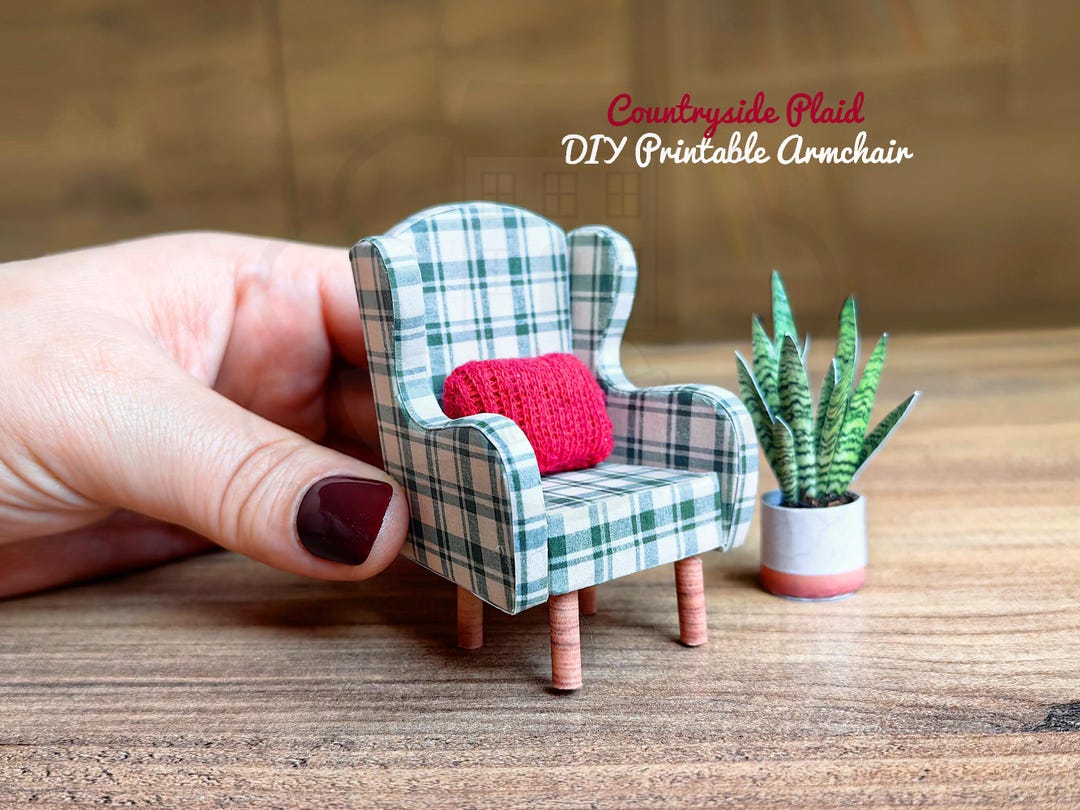 Miniature Dollhouse Printable Armchair | Countryside Plaid | 1:12 Scale ...