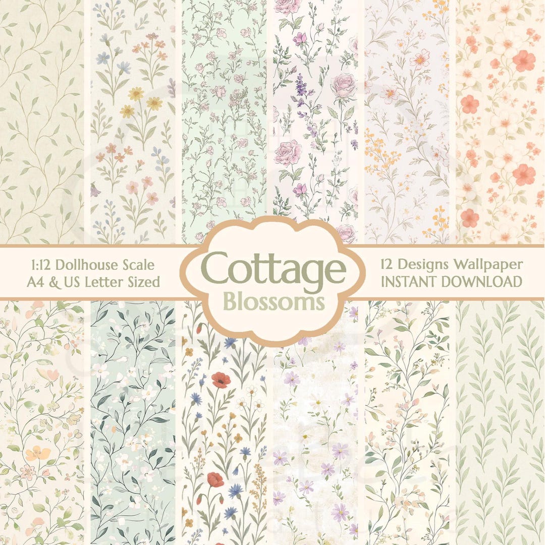 Cottagecore Floral Miniature Wallpaper | 1:12 Scale Dollhouse Wall ...