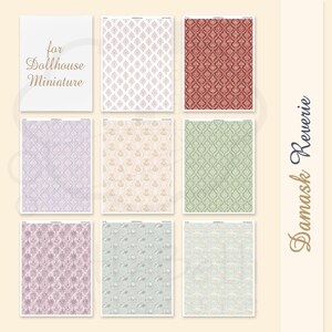 Damask Miniature Wallpaper | 1:12 Scale Dollhouse Diorama Wall Panels ...