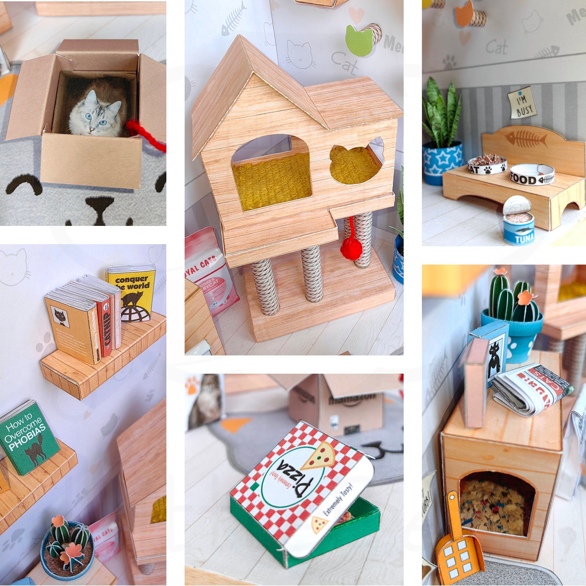DIY Miniature Cat Sam's Room Box: Printable Dollhouse Diorama Kit (PDF ...