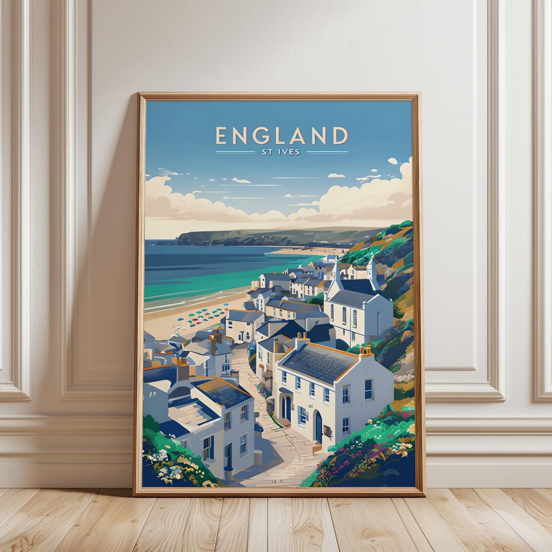 St Ives England Travel Poster Coastal Village Wall Art Print, Vintage ...