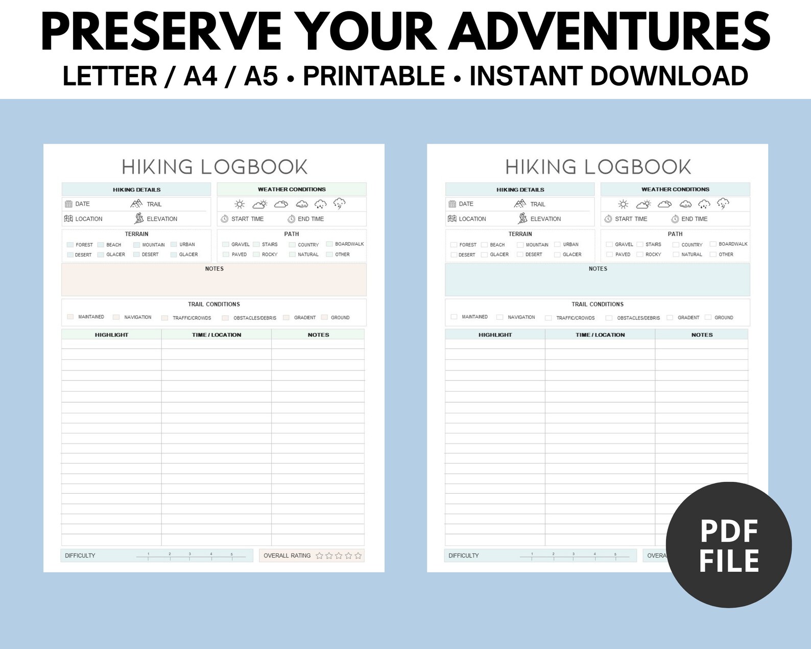 Lets Go Hiking Printable Hiking Logbook Track, Explore, and Preserve ...