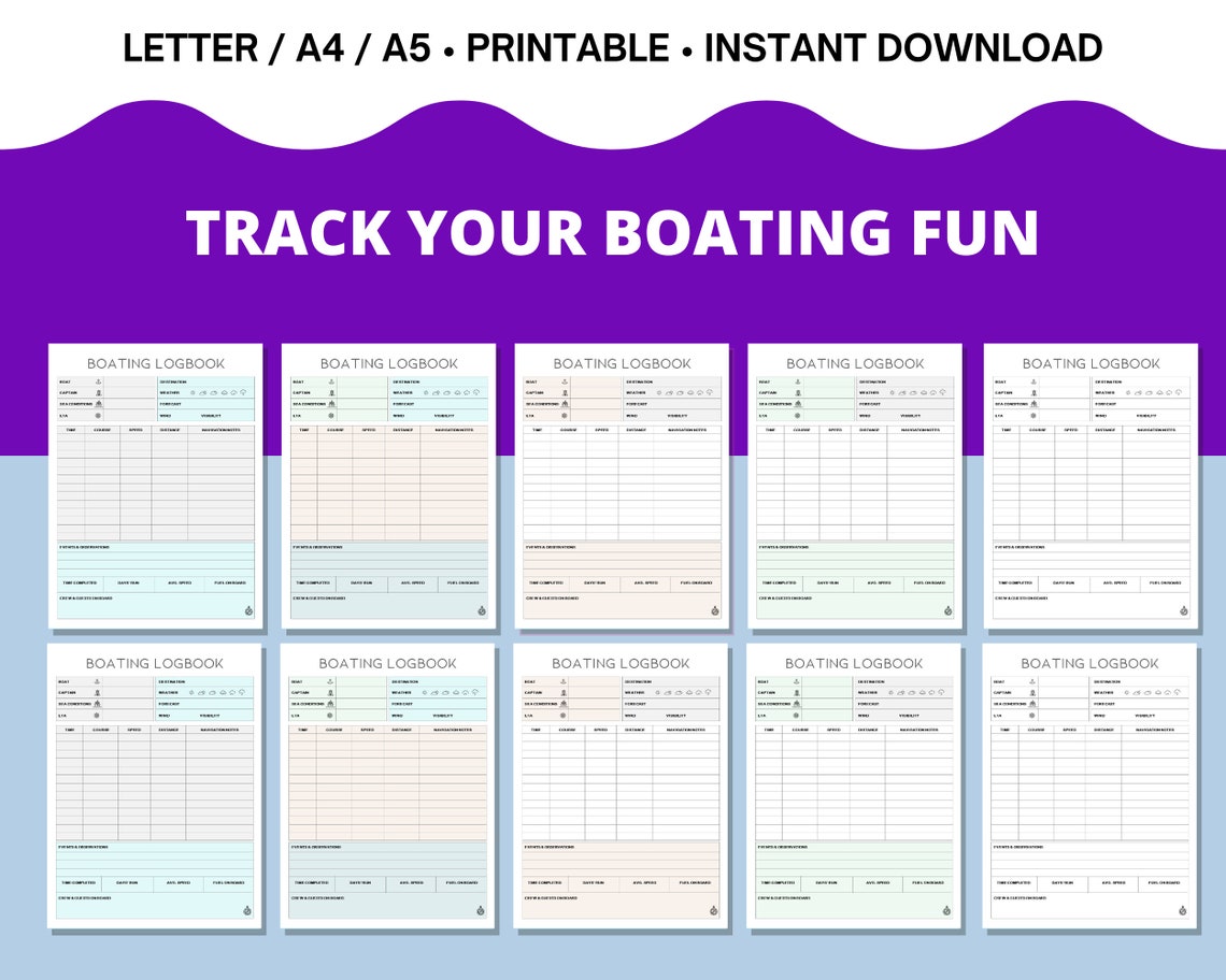 Let's Go Boating! Printable Boating Logbook | Track Your Adventures on the Water | 5 Colors ...