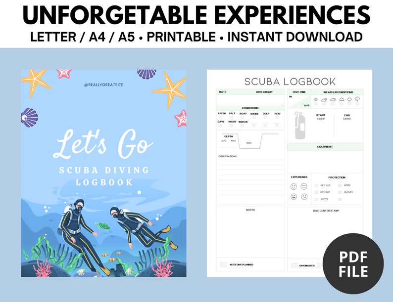Let's Go Scuba Diving Printable Logbook Track Your - Etsy