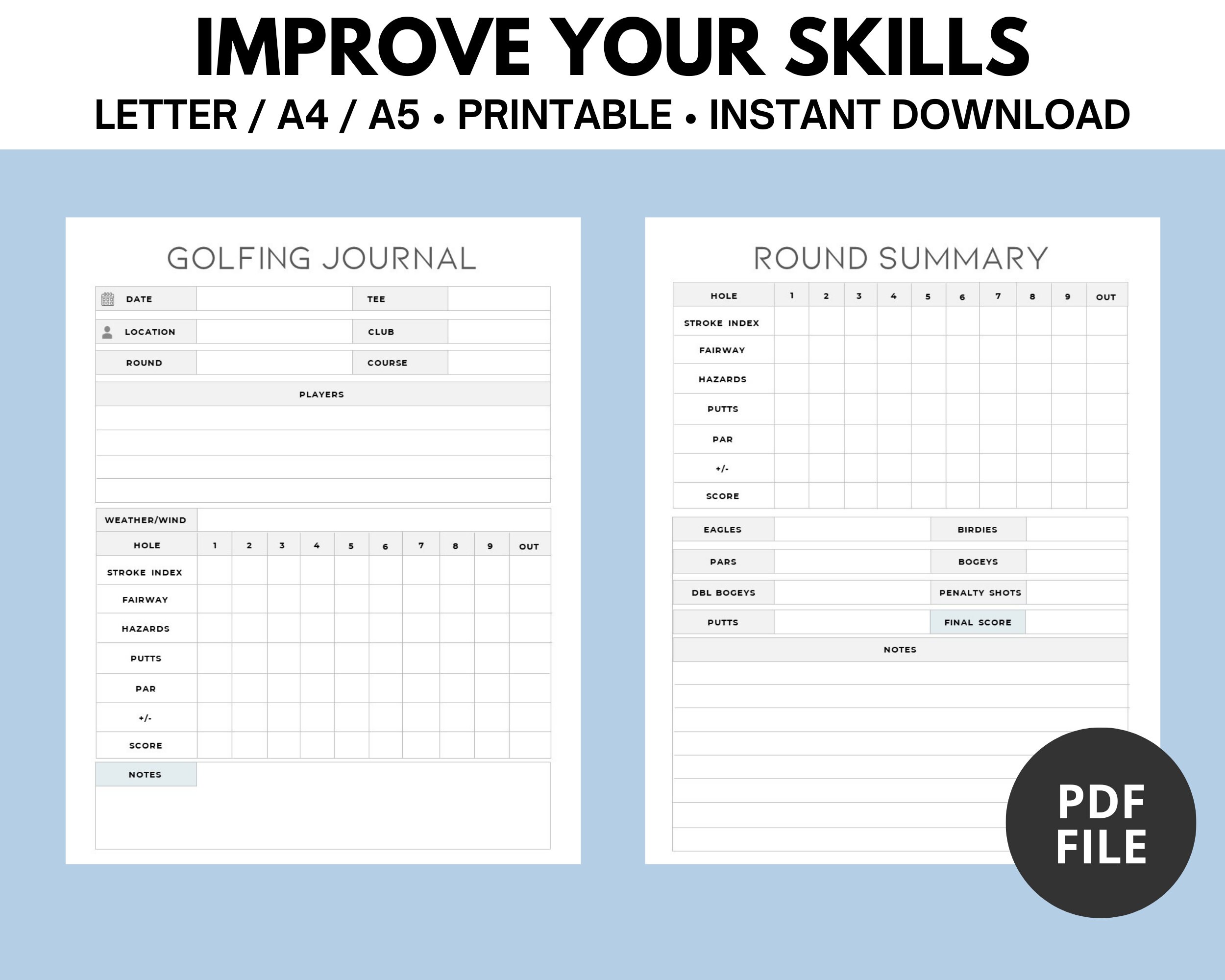 Let's Go Golfing! Printable Golfing Journal - Track Your Progress and ...
