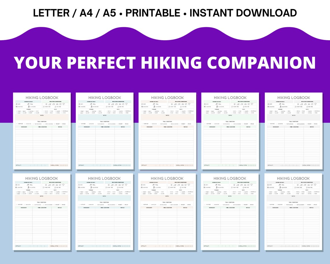 Lets Go Hiking Printable Hiking Logbook Track, Explore, and Preserve ...