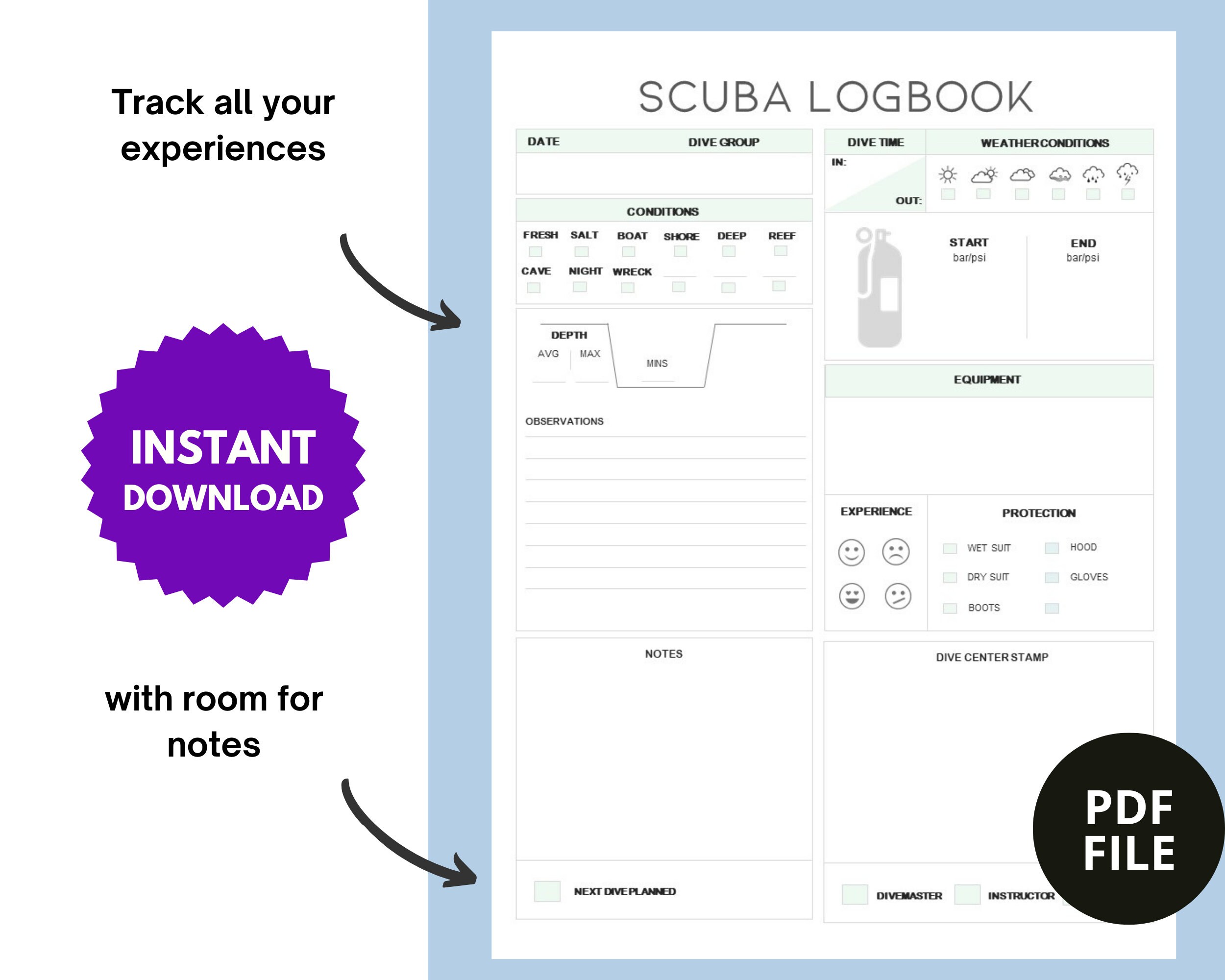 Let's Go Scuba Diving! Printable Logbook | Track Your Adventures, Dive ...