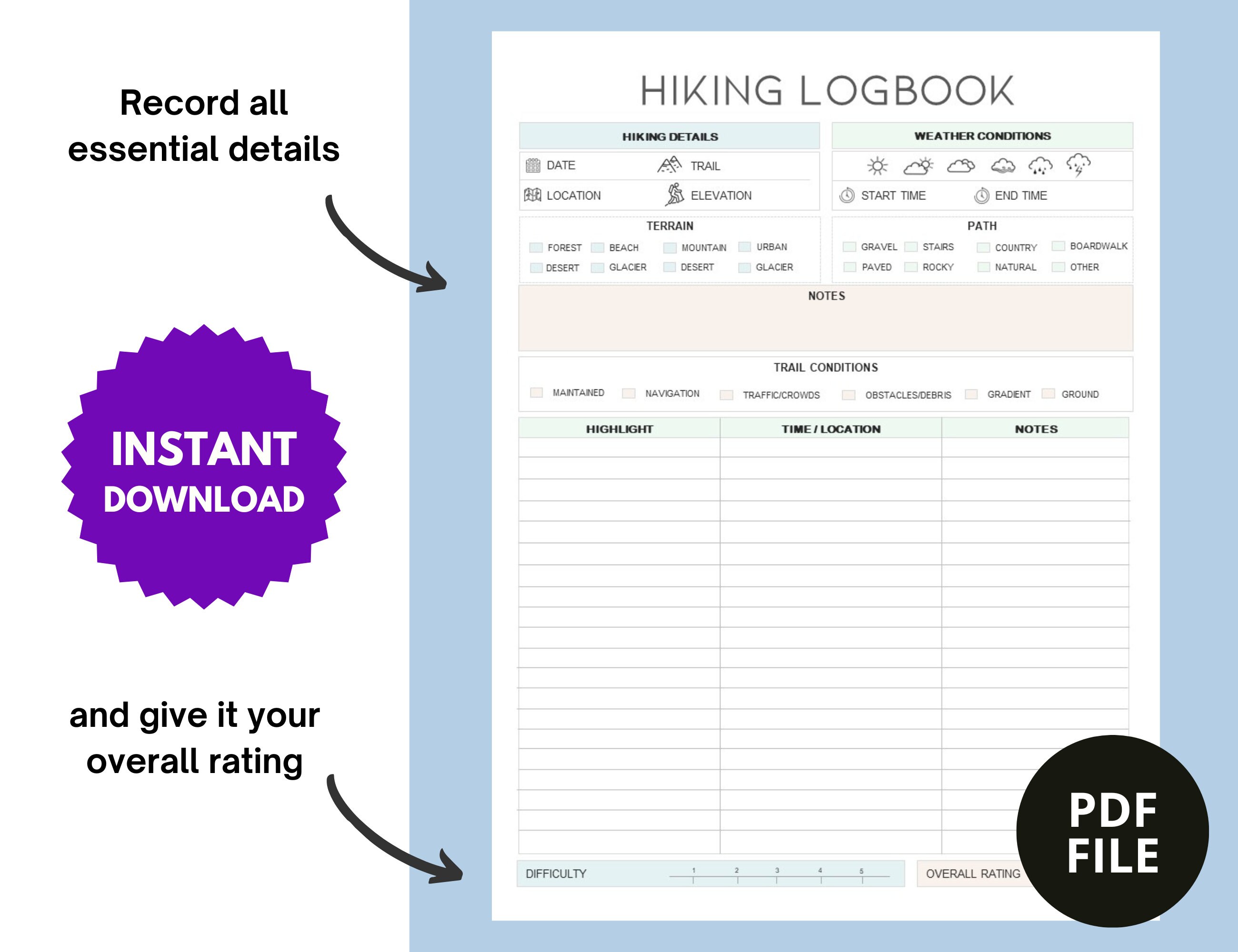 Lets Go Hiking Printable Hiking Logbook Track Explore - Etsy
