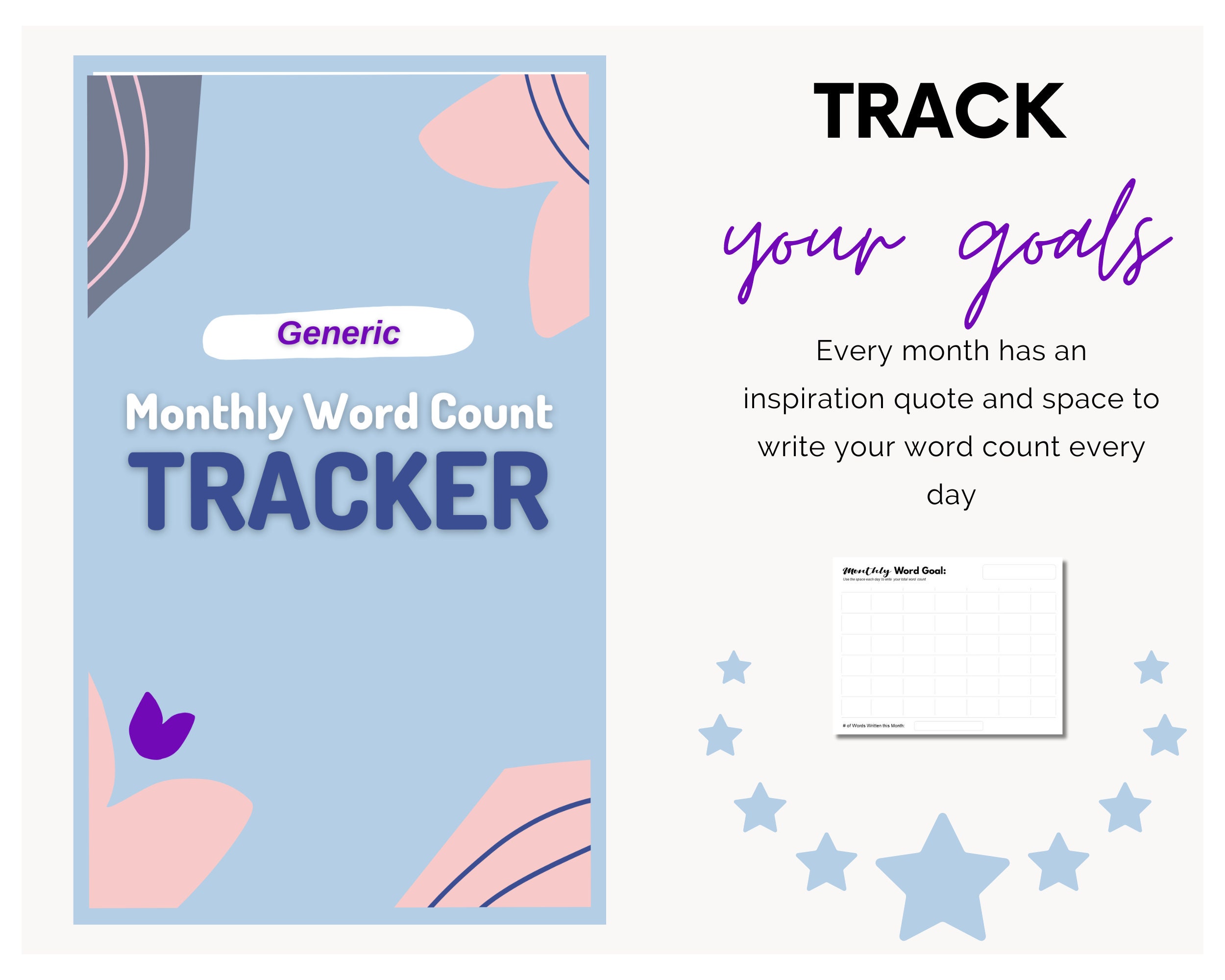 Generic Calendar-format Monthly Word Count Tracker: Keep Track of the ...
