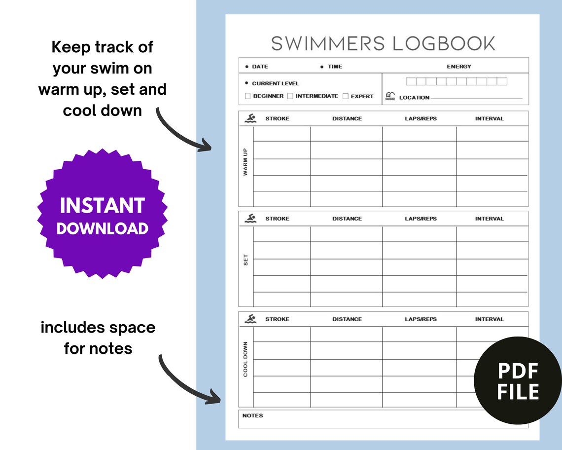 Let's Go Swimming Printable Logbook for All Levels of Swimmers - Etsy