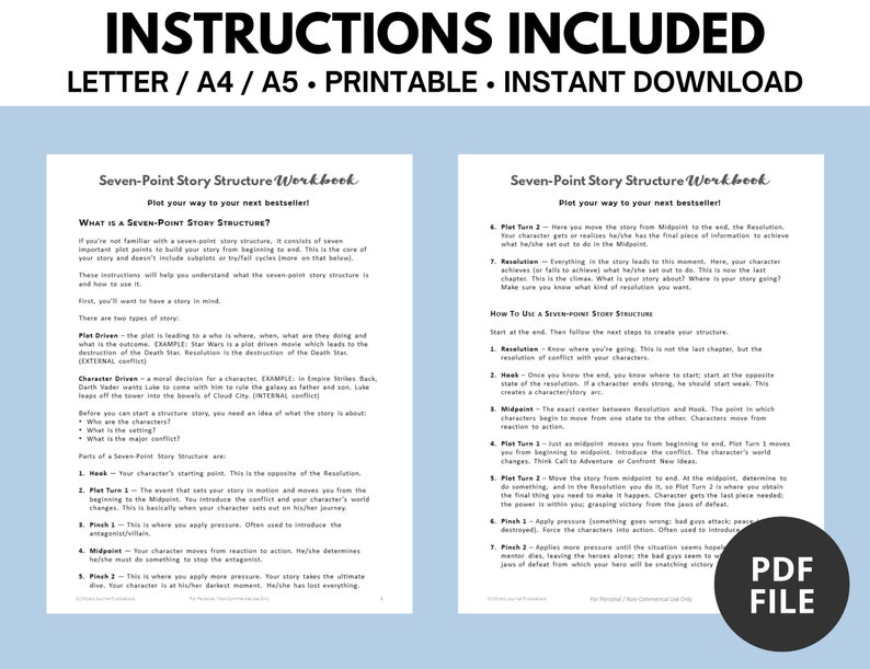 Seven-point Story Structure Workbook: A Printable Workbook for - Etsy