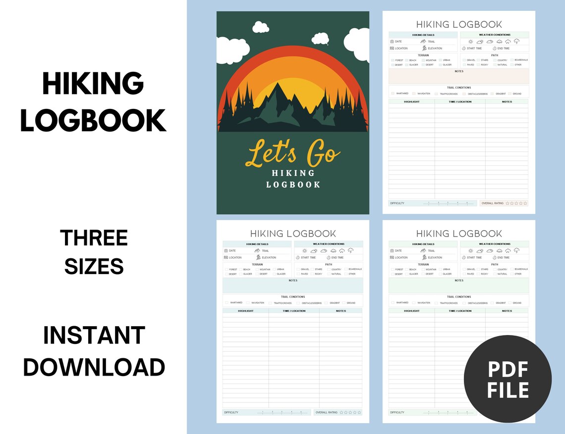Lets Go Hiking Printable Hiking Logbook Track Explore - Etsy