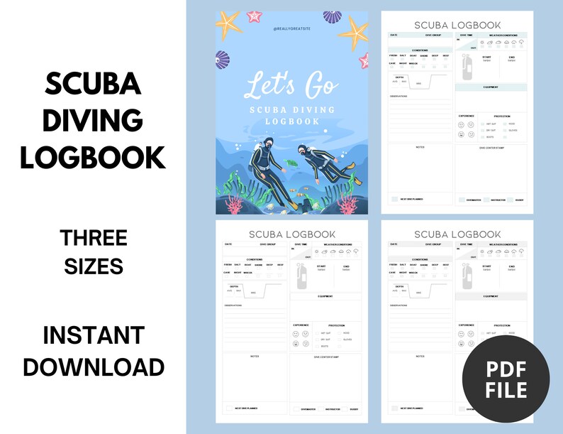 Let's Go Scuba Diving Printable Logbook Track Your - Etsy