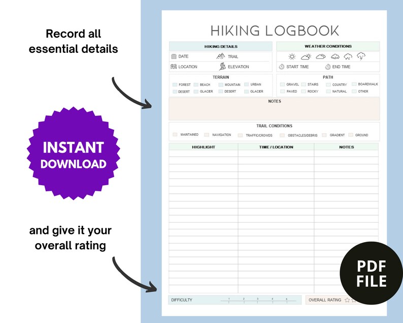 Let’s Go Hiking! Printable Hiking Logbook - Track, Explore, and ...