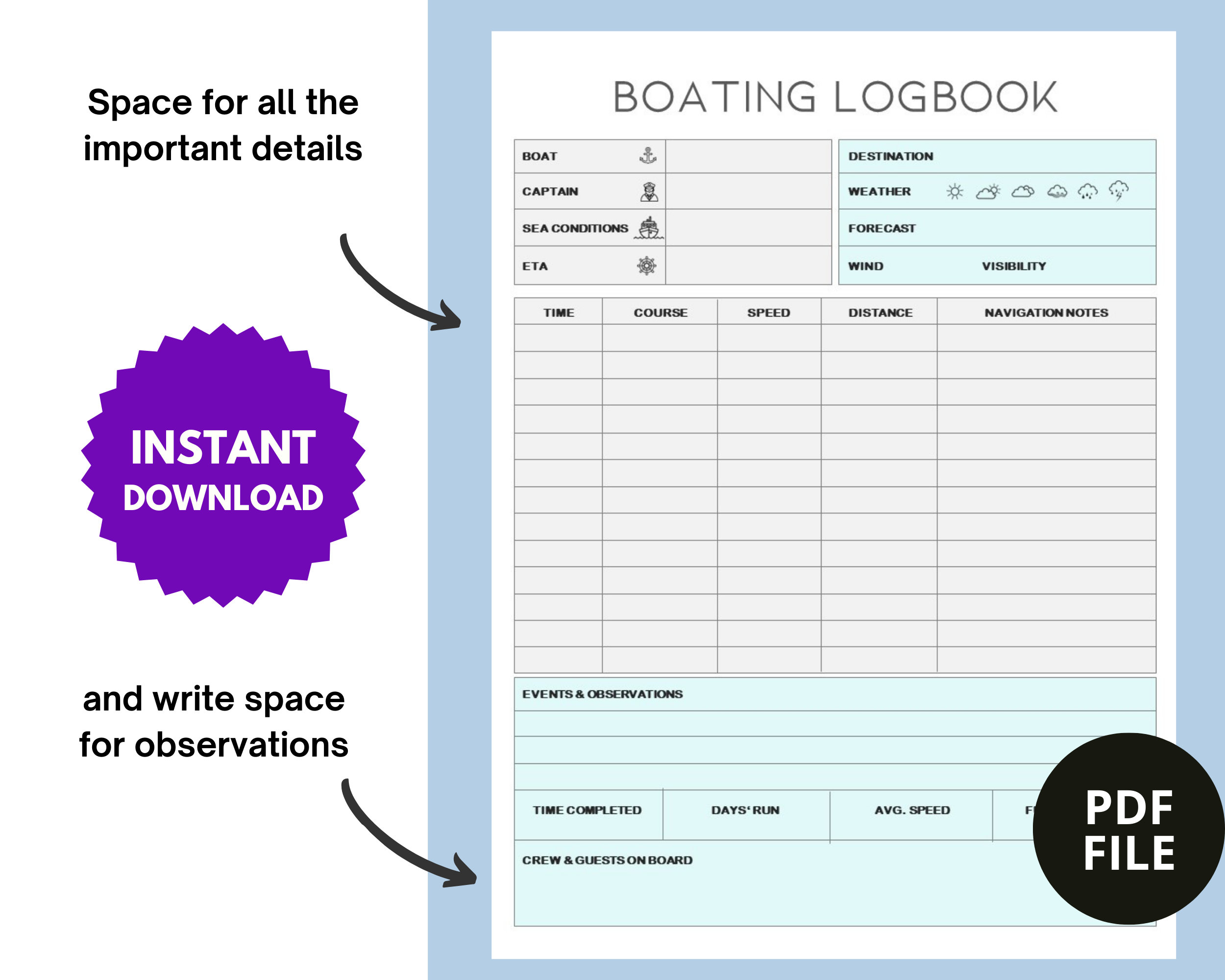 Let's Go Boating! Printable Boating Logbook | Track Your Adventures on ...