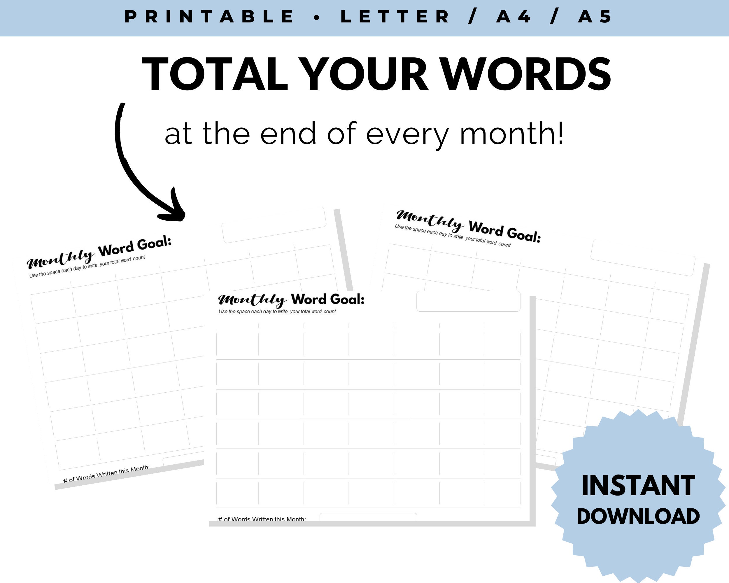 Generic Calendar-format Monthly Word Count Tracker: Keep Track of the ...