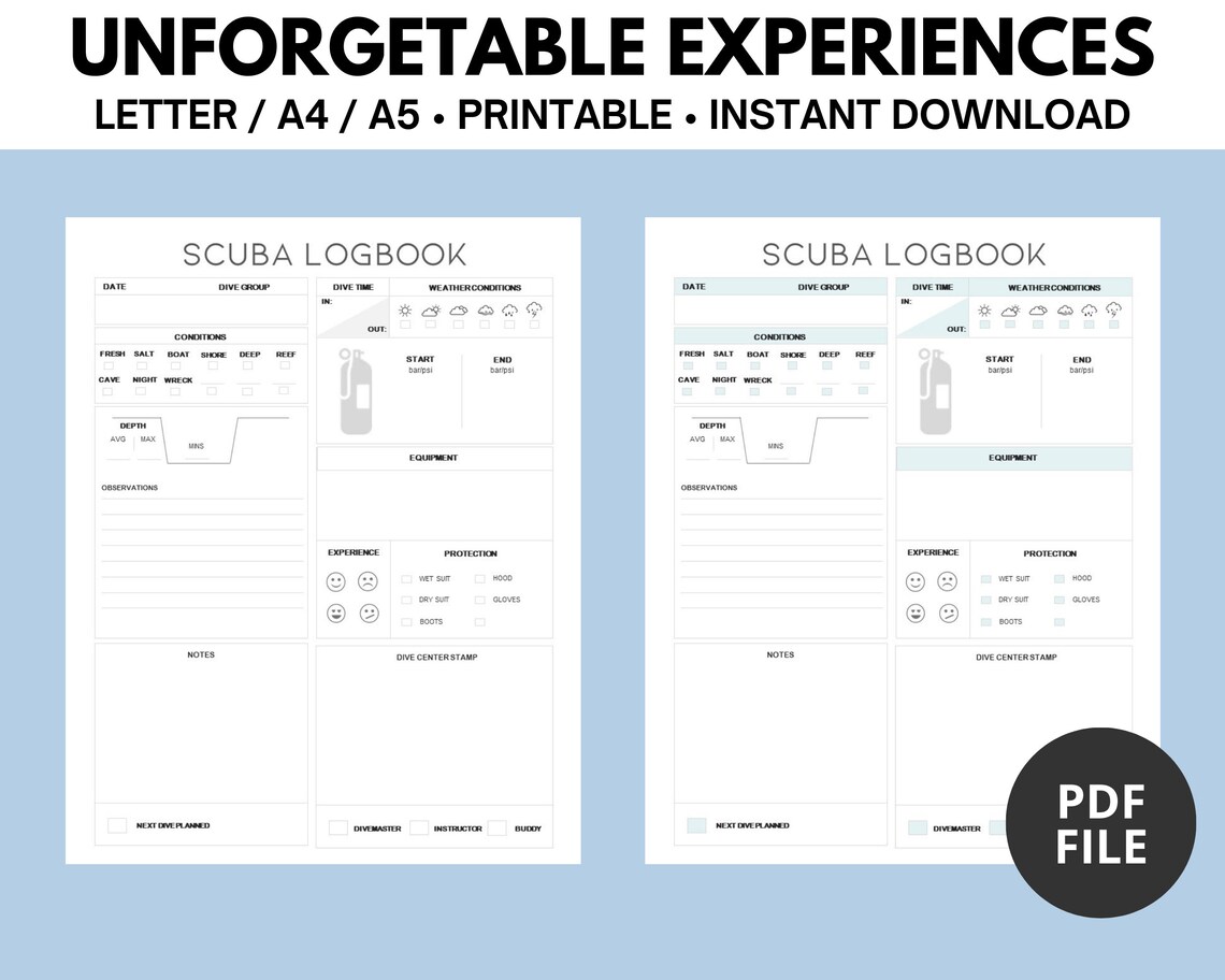 Let's Go Scuba Diving Printable Logbook Track Your Adventures, Dive ...