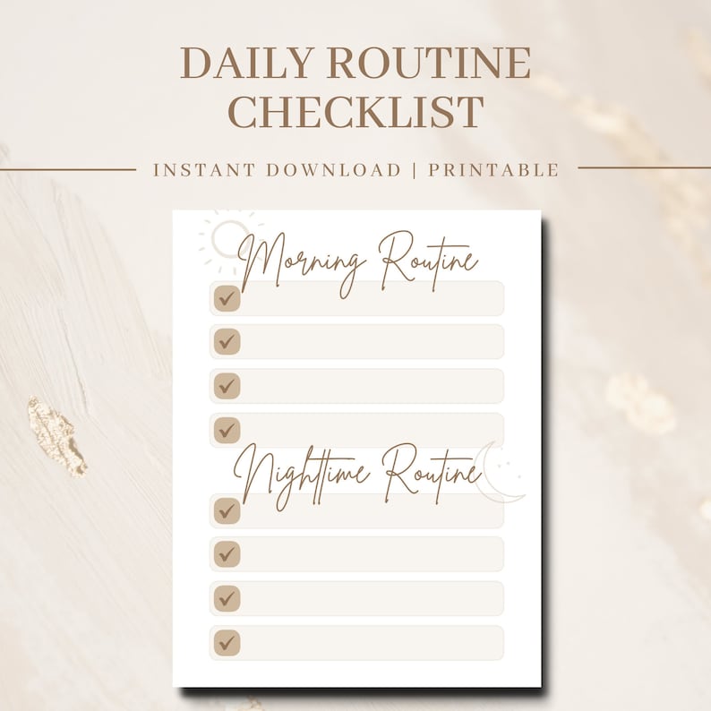 Daily Routine Checklist Printable, Beige Lifestyle Planner - Etsy