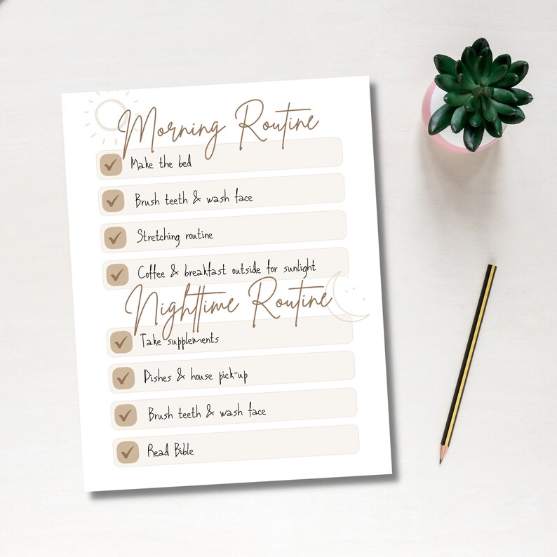Daily Routine Checklist Printable, Beige Lifestyle Planner - Etsy