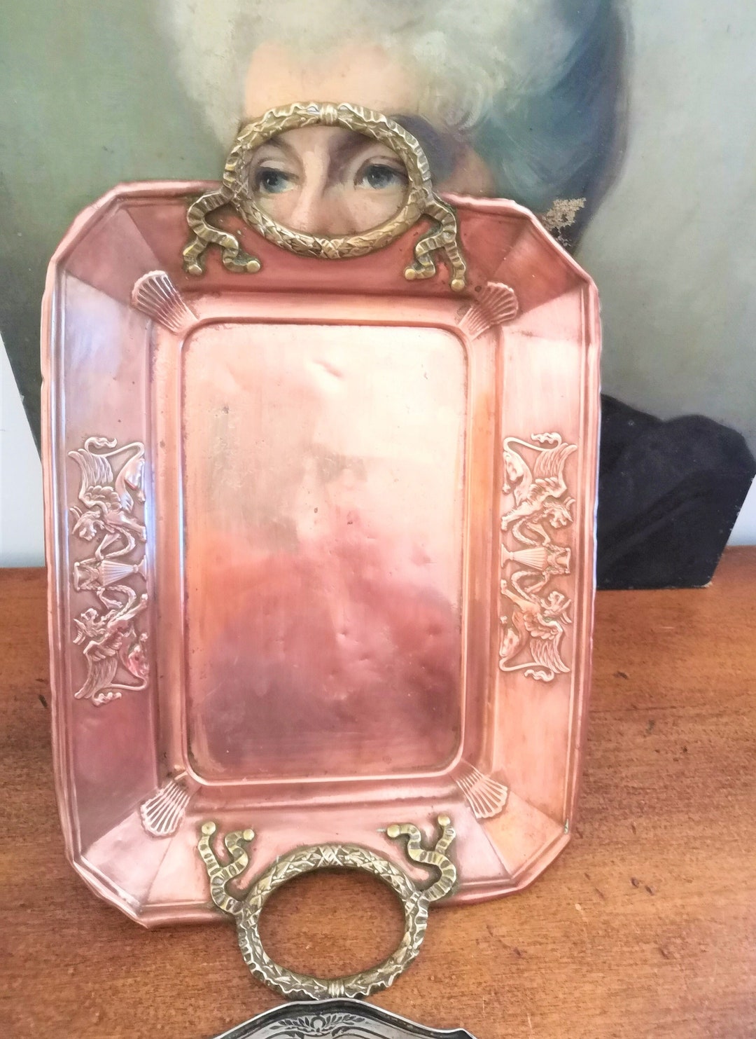 Antique Carl Deffner Copper Tray With Griffins in Relief Laurel Wreath ...