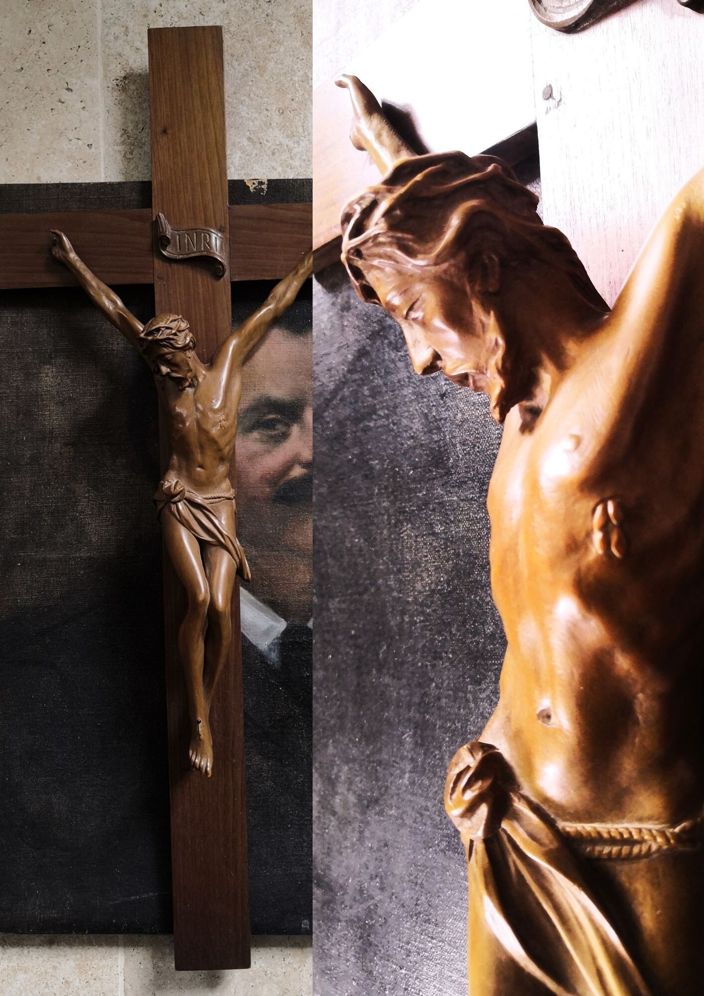 Crucifix Large Antique Crucifix Wooden Sculpture Jesus Christ Wood ...