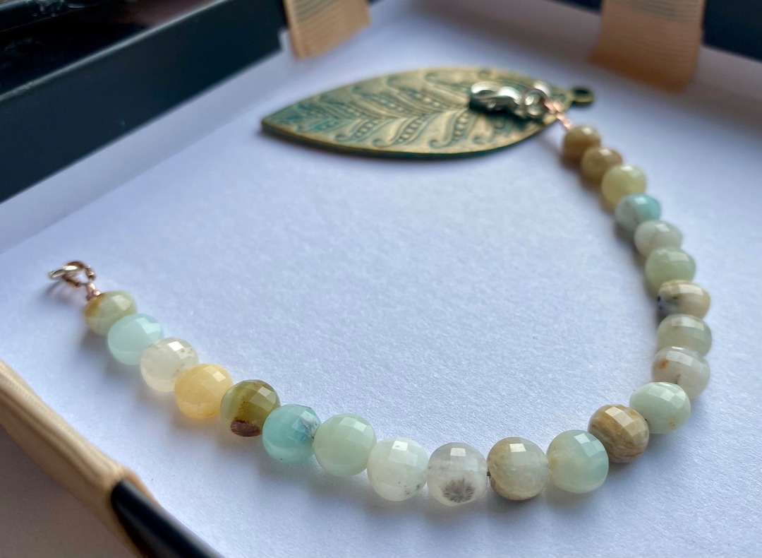 Amazonite Faceted Coins Colorful Two Tone Clasp Amazonite Bracelet - Etsy