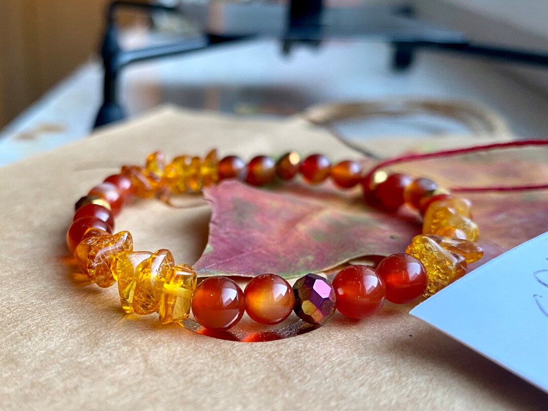 Taurus Zodiac Sign Bracelet Sacral Chakra Amber & Carnelian - Etsy