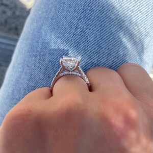3ct Princess Cut Moissanite Hidden Halo Engagement Ring, Solitaire Princess Cut Ring, Moissanite ...