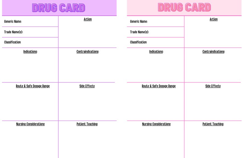PHARMACOLOGY: Drug Card Templates - Etsy