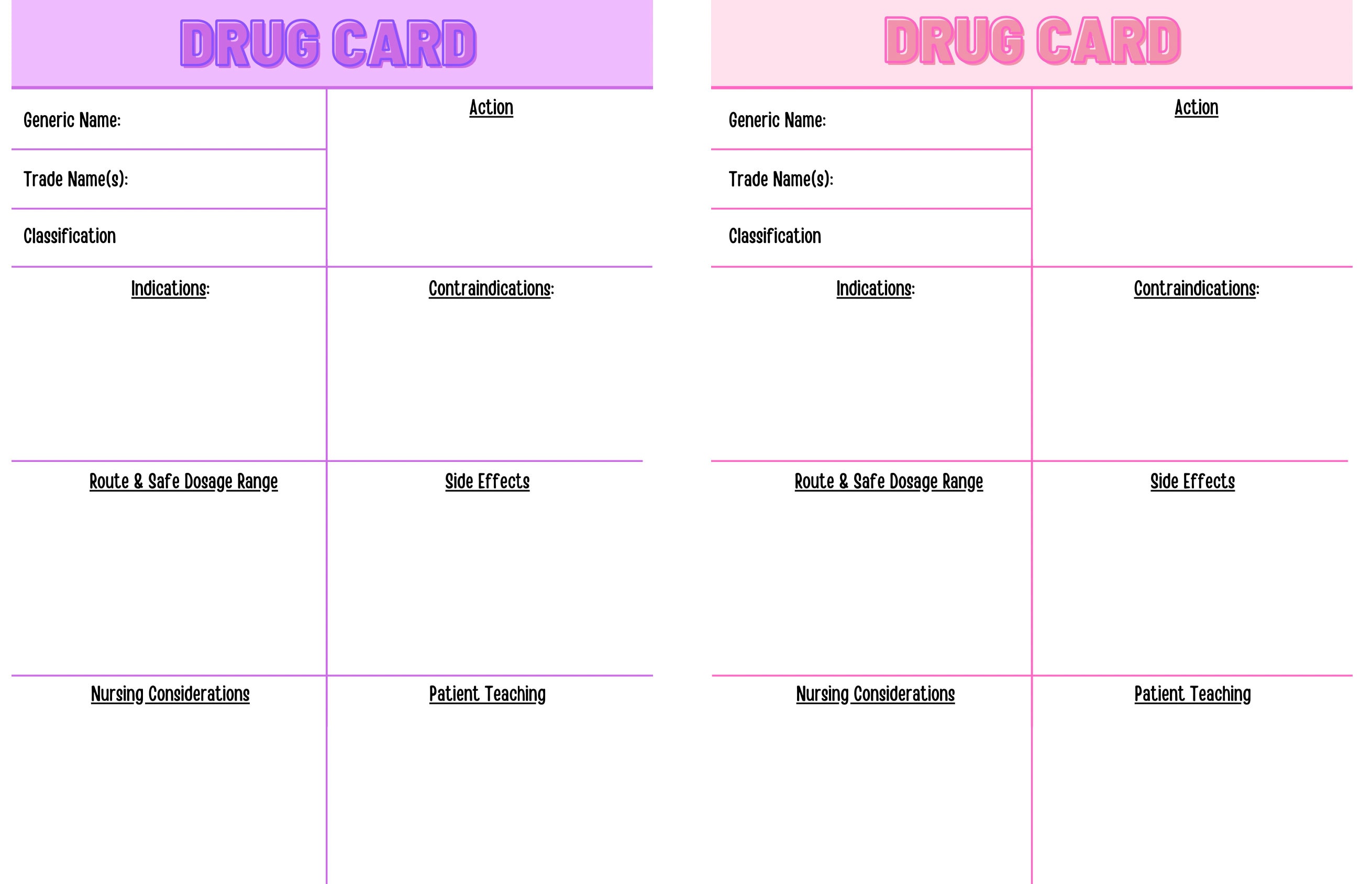 PHARMACOLOGY: Drug Card Templates - Etsy