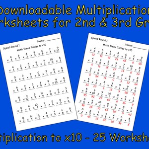 Math Multiplication Times Tables Speed Worksheets for 2nd & 3rd Grade ...