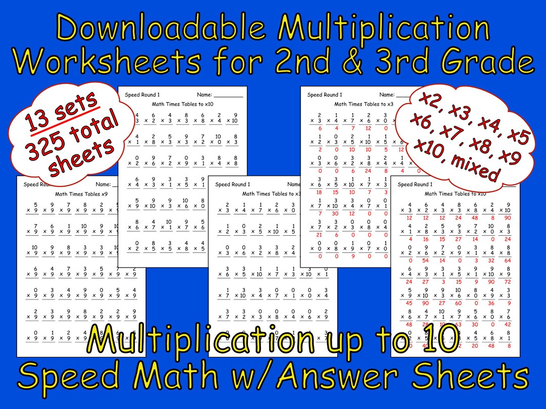 Math Multiplication Times Tables Speed Worksheets for 2nd & 3rd Grade ...