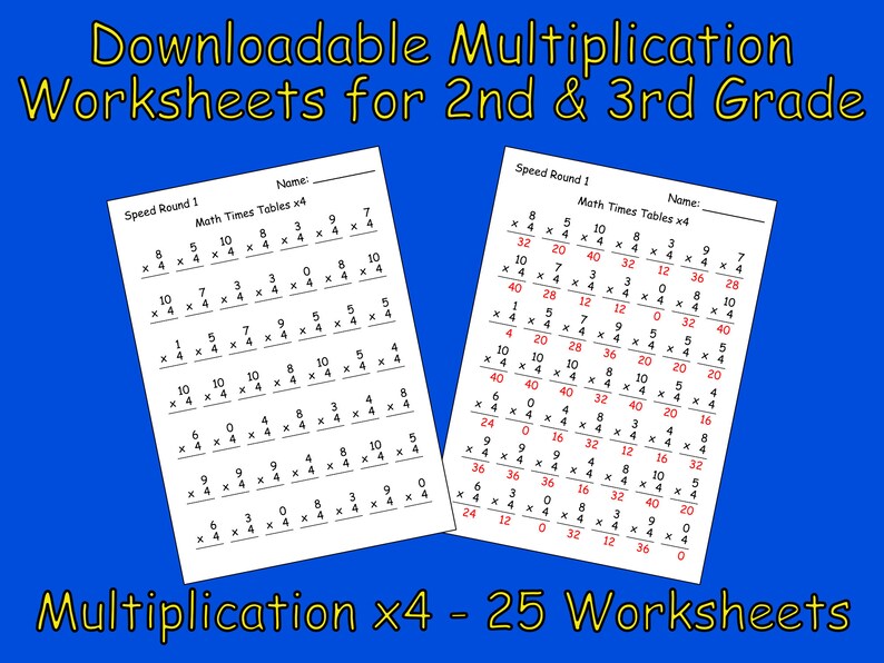 Math Multiplication Times Tables Speed Worksheets for 2nd & 3rd Grade ...