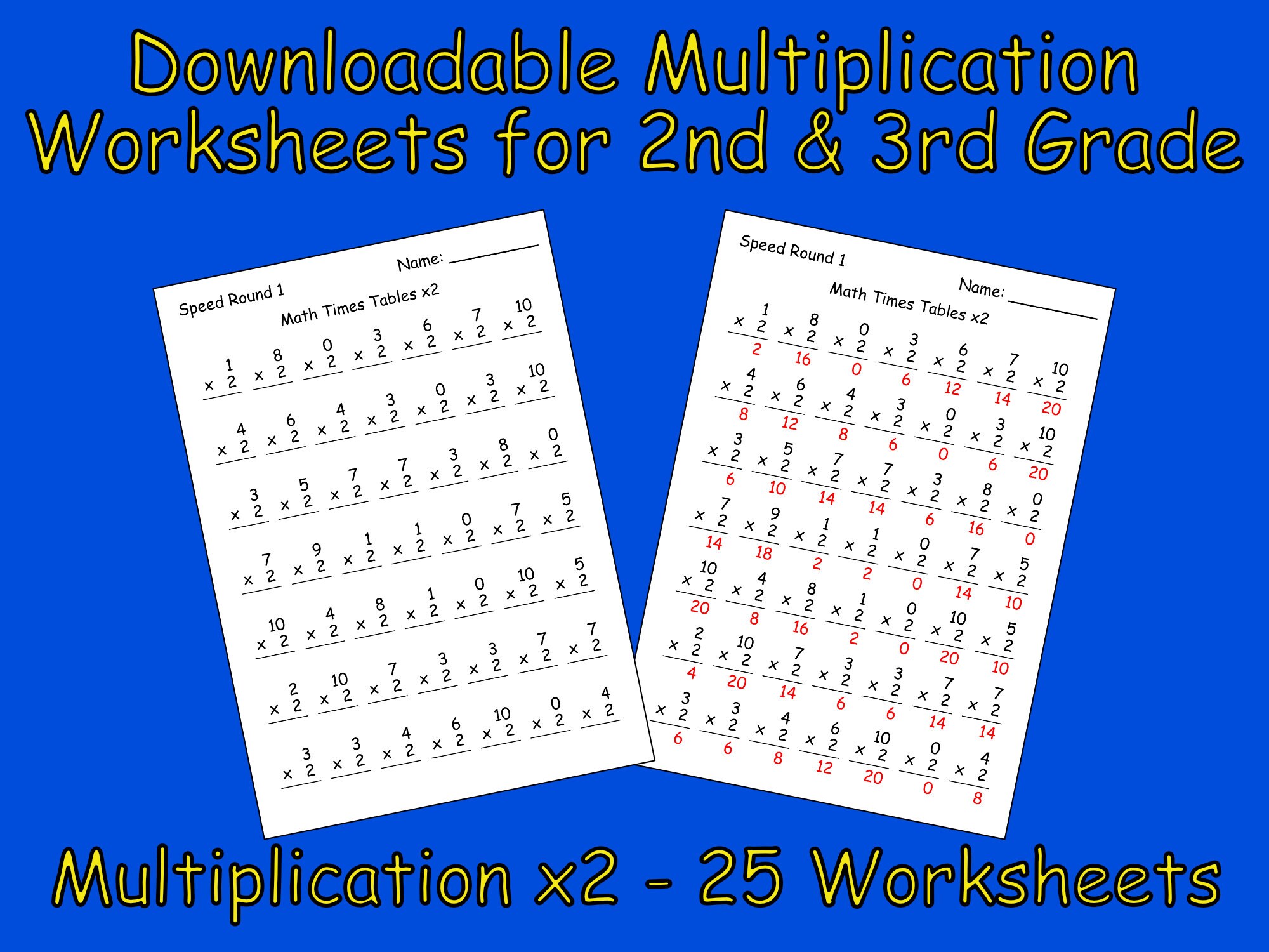 Math Multiplication Times Tables Speed Worksheets for 2nd & 3rd Grade ...