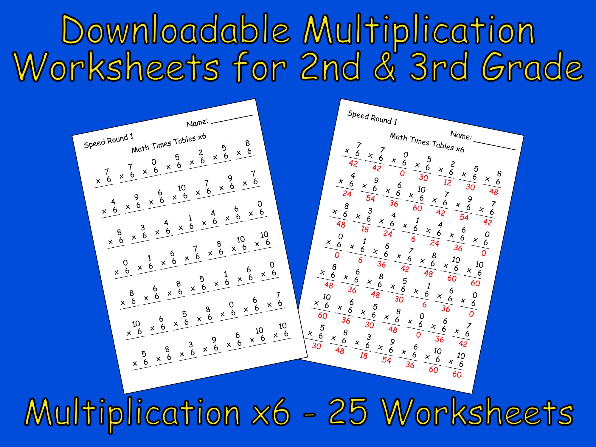 Math Multiplication Times Tables Speed Worksheets for 2nd & 3rd Grade ...