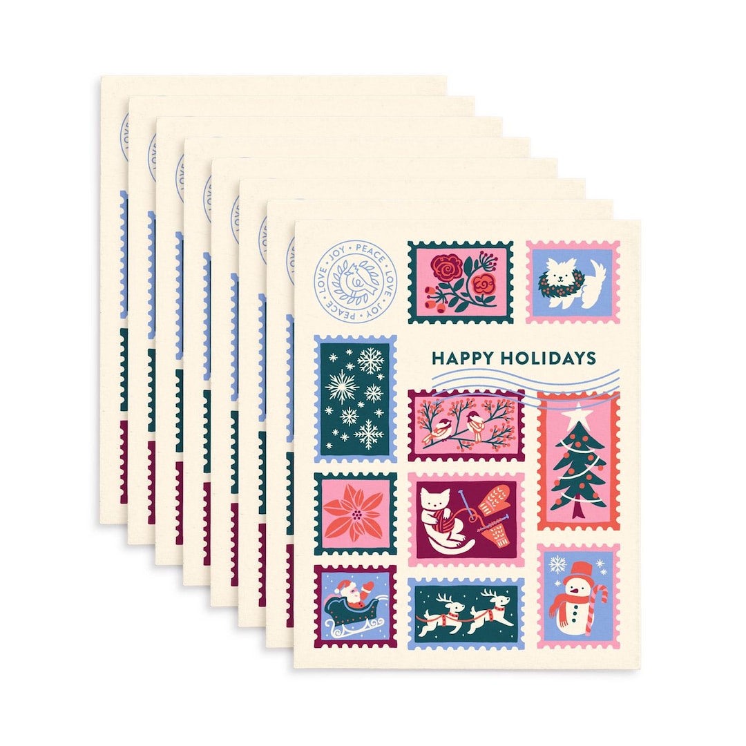 Christmas Postage Greeting Card Set: Original Art, Box Set of 8, Eco ...