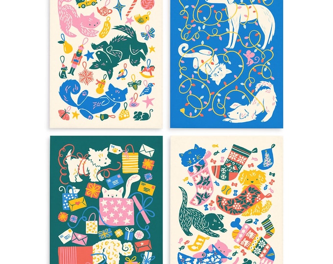 Merry Pets Christmas Greeting Card Set: Original Art, Box Set of 8 ...