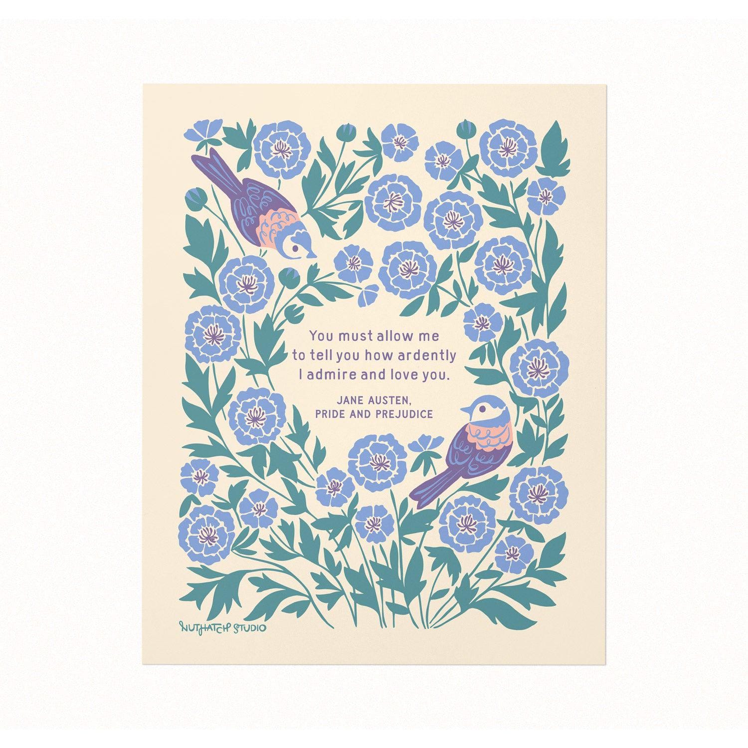 I Admire and Love You: Jane Austen Pride & Prejudice Quote, Regency ...