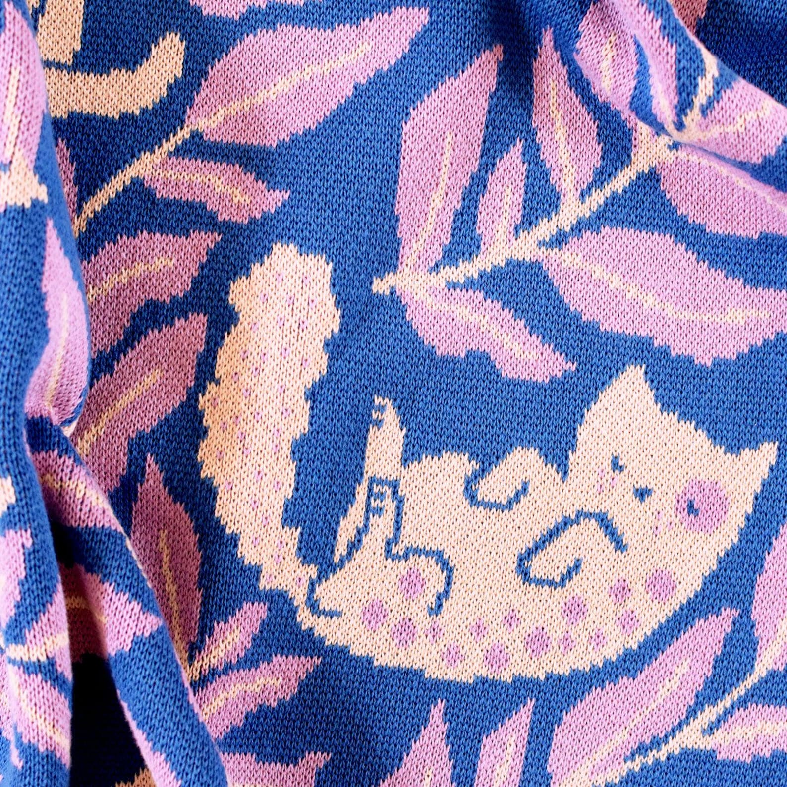 Cat Club Organic Cotton Throw Blanket in Lake Blue: Original Art, 50x60 ...