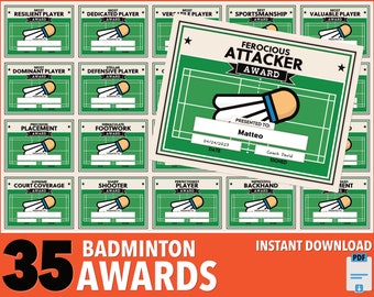 Badminton Player Award Certificate Editable Template, Printable Sports Participation Recognition ...