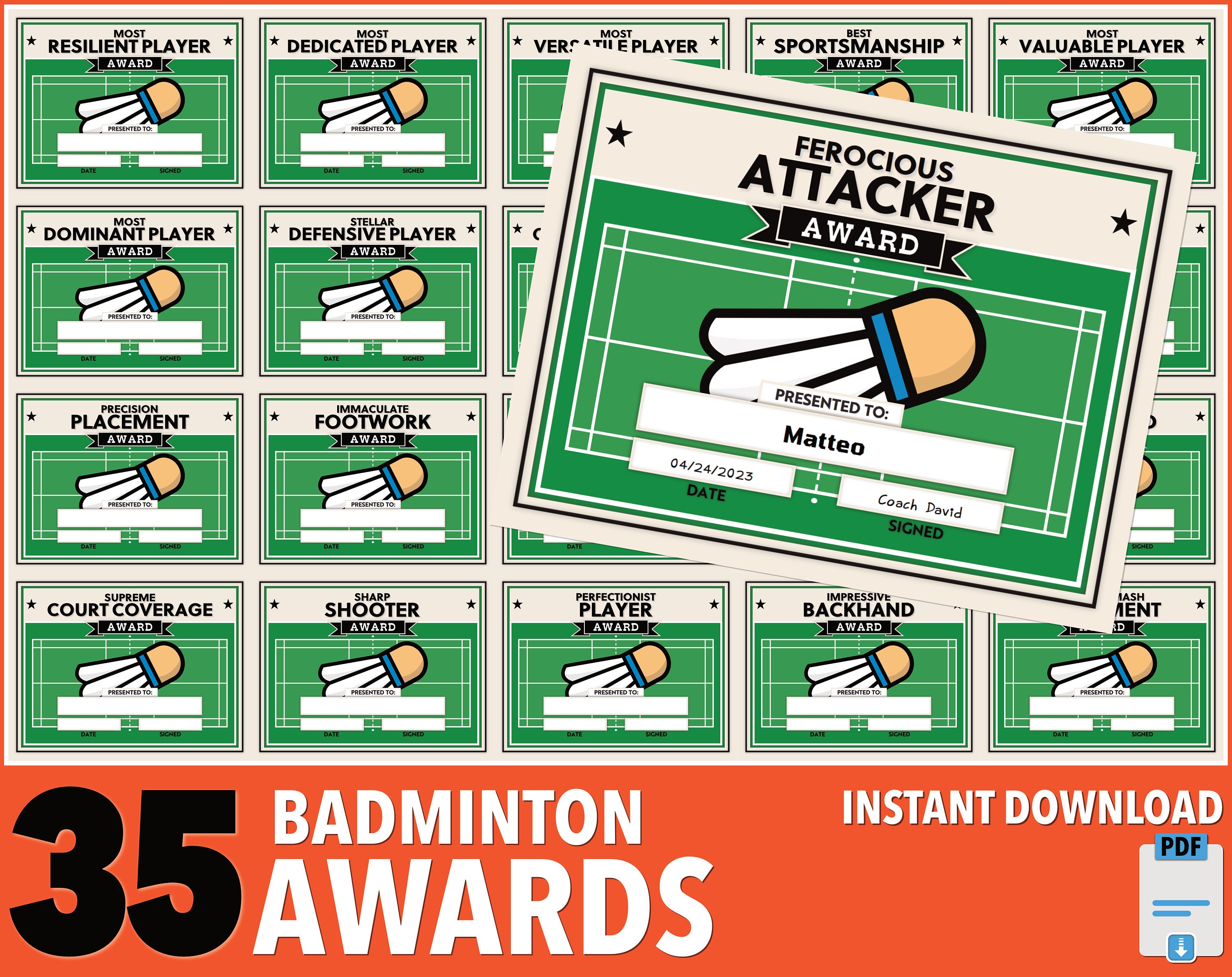 Editable Badminton Award Certificates - Etsy