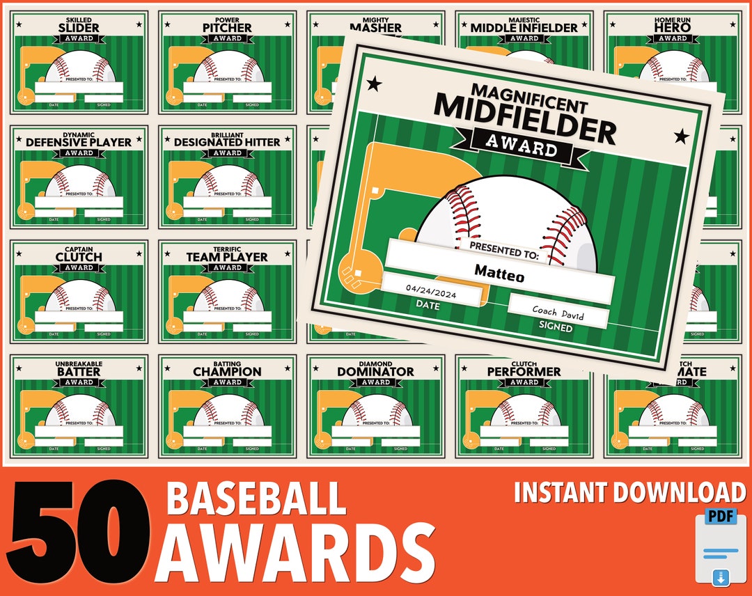 Editable Baseball Award Certificates - Etsy