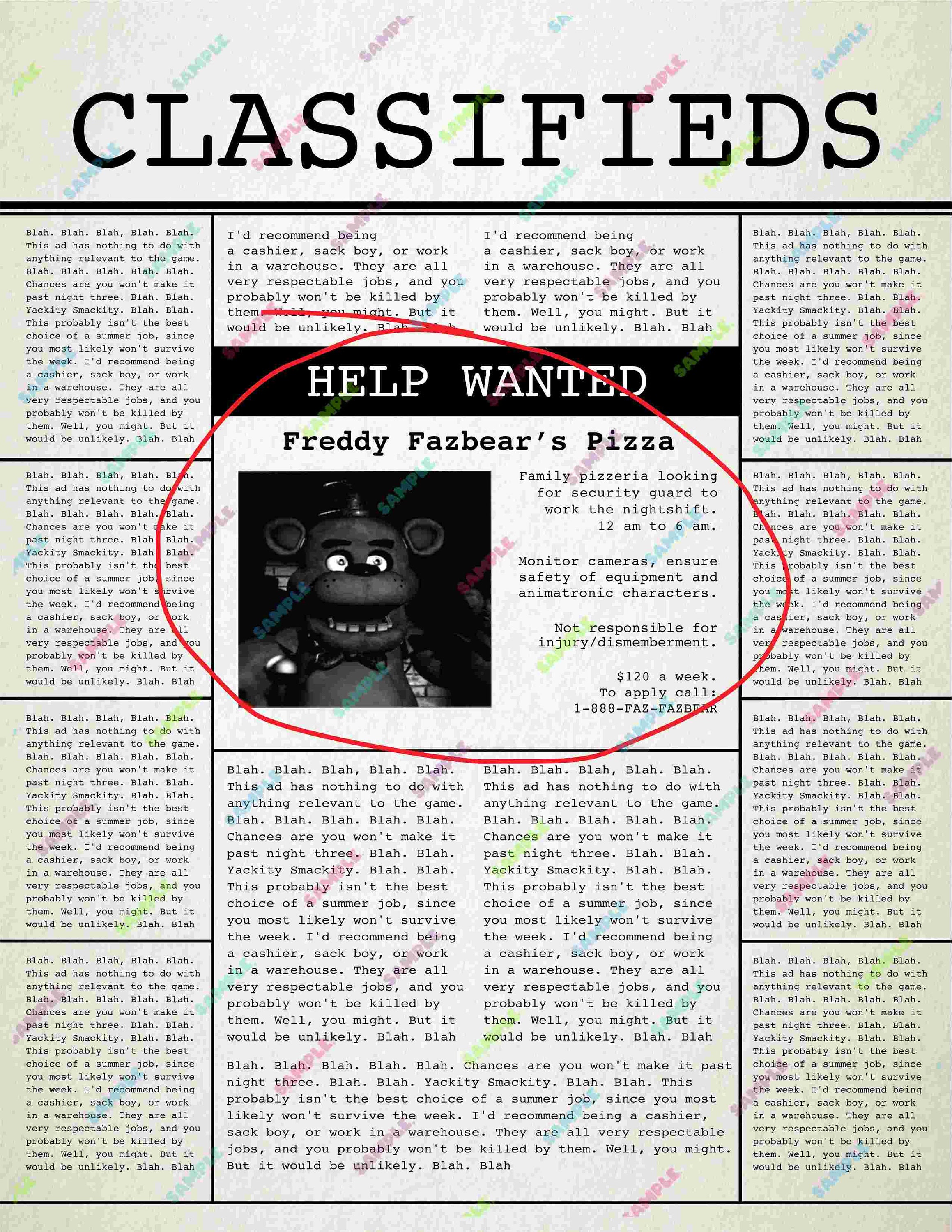 FNAF Newspaper Clippings Classified Etsy Canada
