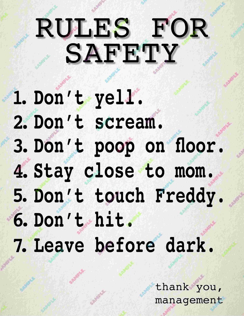 FNAF Rules / Cheques / Help Wanted Printable Decorations Birthday Fan ...