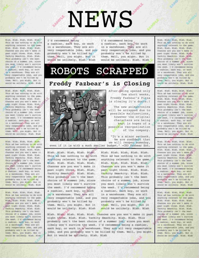 FNAF Newspaper Clippings / Classified - Etsy