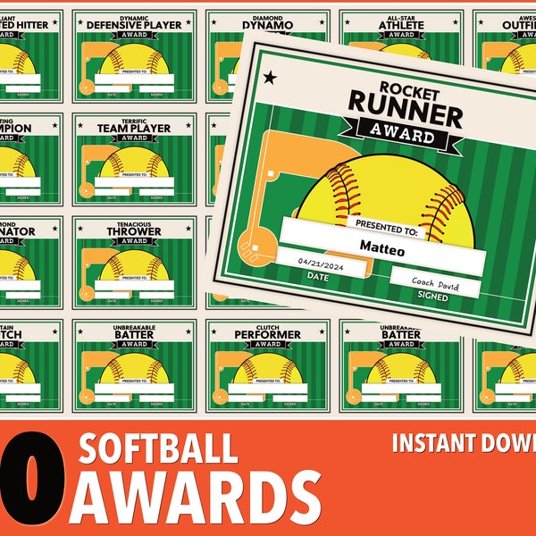 Softball Award Template - Etsy