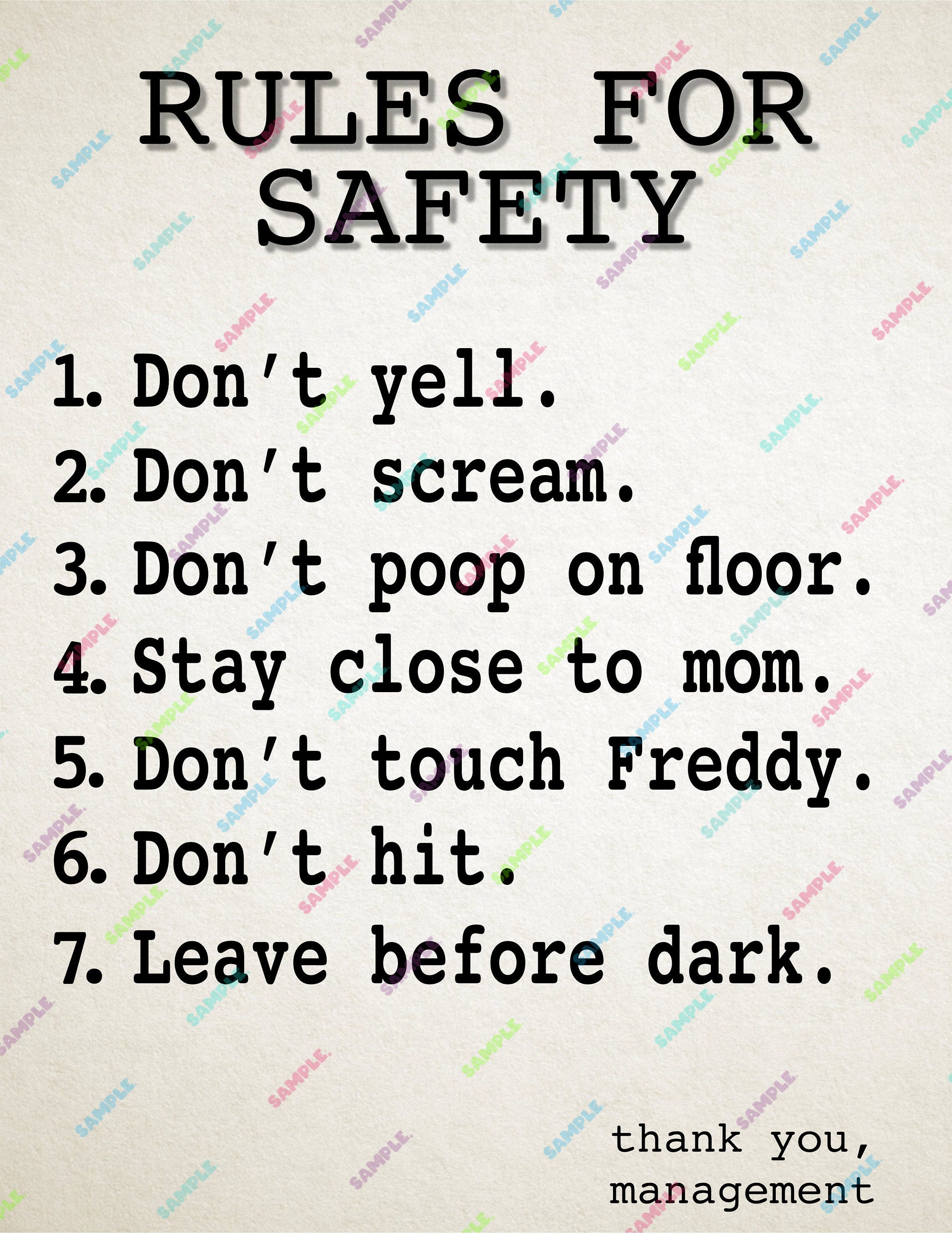 F Naf Safty Rules Poster