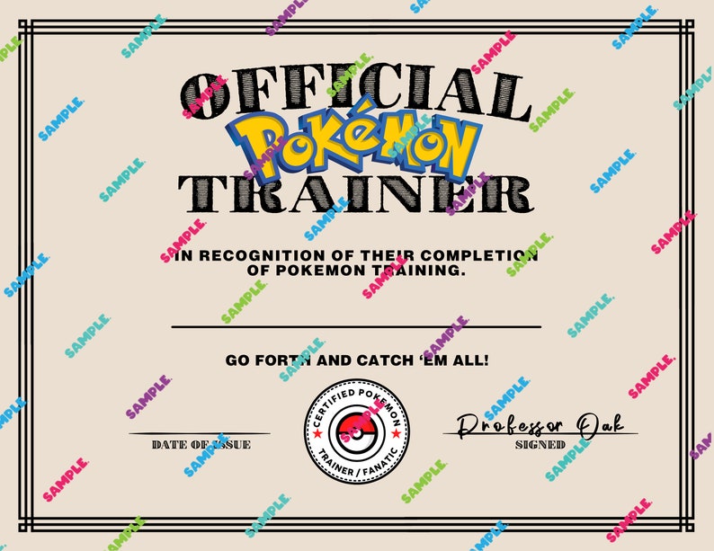 Pokémon Trainer Certificate Downloadable / Custom Fan Art / Party ...